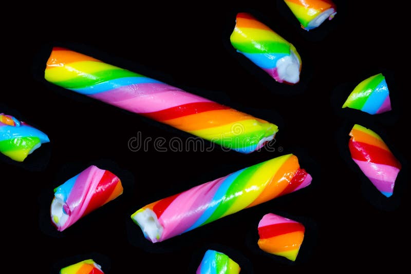 Rainbow Candy Stick on a Black Background Stock Image - Image of sticky ...