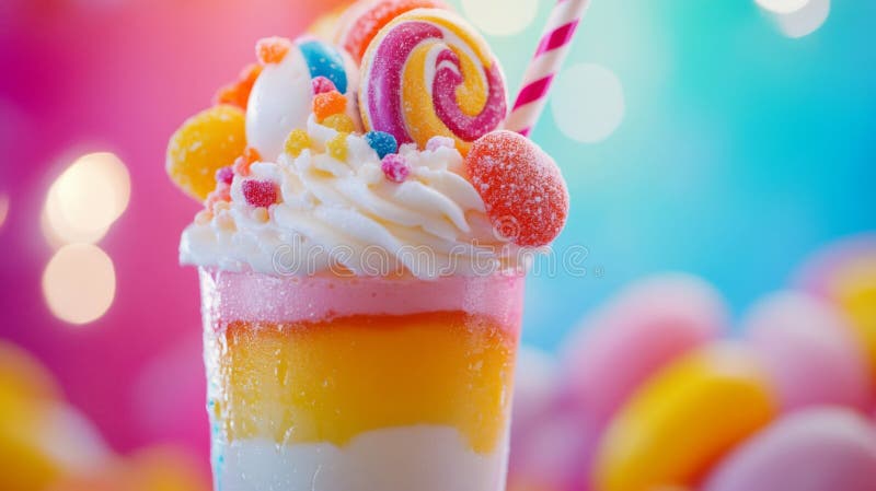 Rainbow Candy Swirl Ice Cream Drink Delight Stock Illustration - Illustration of gummy, bright ...