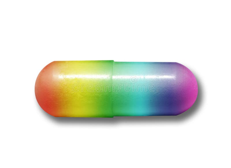 Rainbow Capsule of Drugs on Isolated White Stock Image - Image of ...