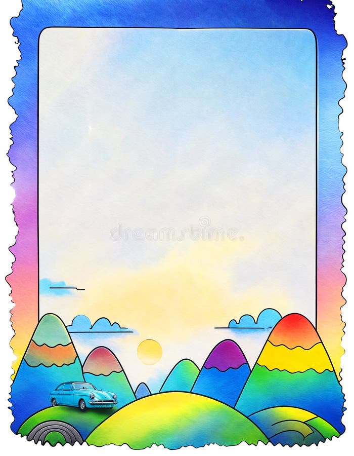 Rainbow Cartoon Frame with Hills and Mountains Stock Illustration ...