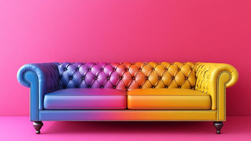 Rainbow Chesterfield Sofa on Pink, Luxury Interior Design Trend Stock ...