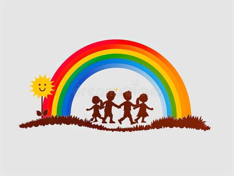 A Rainbow with Children Walking Under it Stock Illustration ...