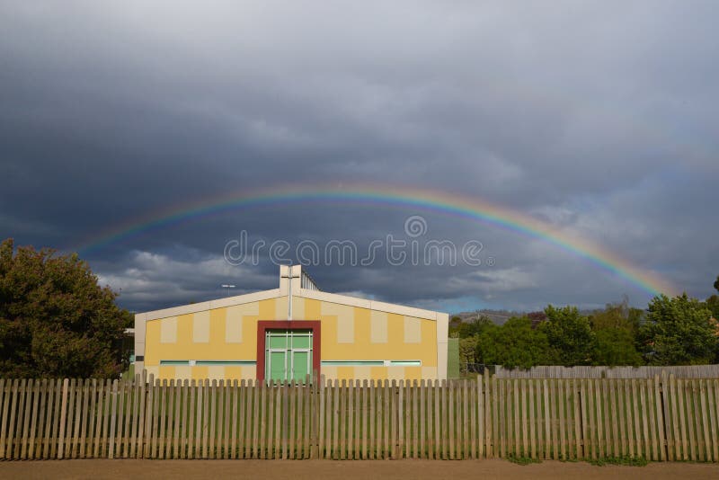 Rainbow & Church in Montreal Stock Image - Image of raining, trees: 901991