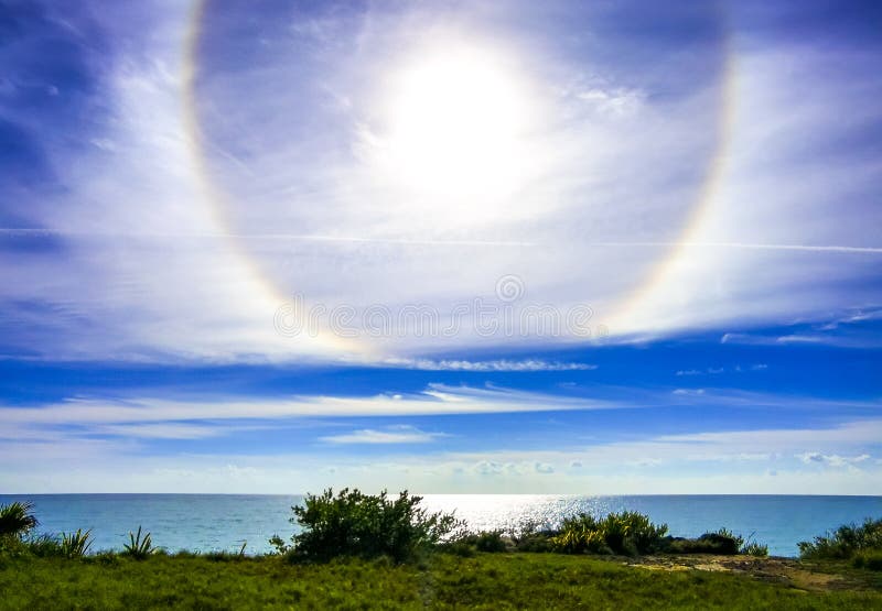 Rainbow Circle Around the Sun in the Sky Tulum Mexico Stock Photo ...