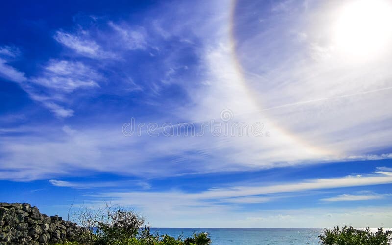 Rainbow Circle Around the Sun in the Sky Tulum Mexico Stock Image ...