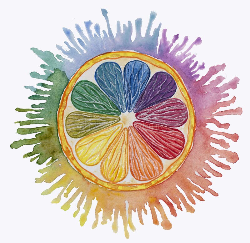 Rainbow Circle of Lemon or Orange with Multi-colored Drips. Stock ...