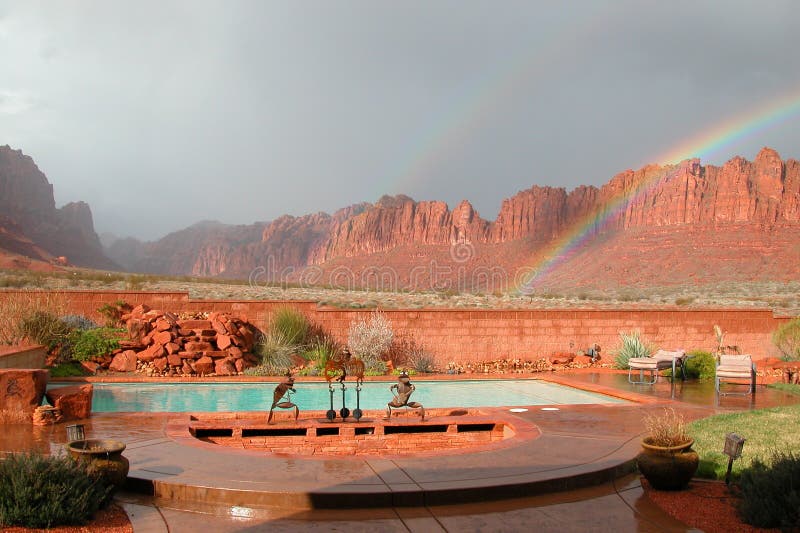Rainbow cliffs stock photo. Image of resort, cloudy, pool - 165522