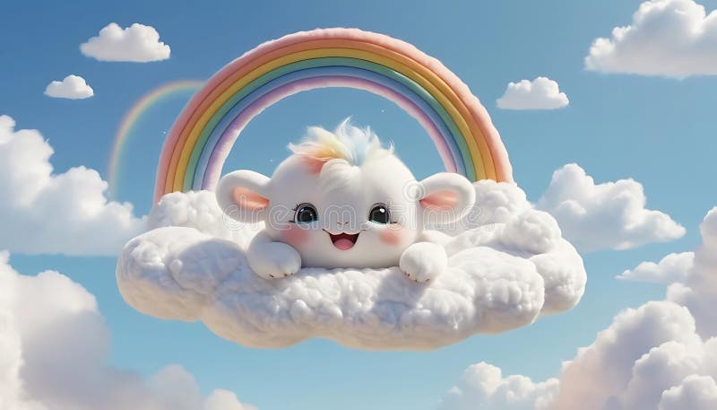 Rainbow Cloud Lamb: a Whimsical Dream Stock Illustration - Illustration ...
