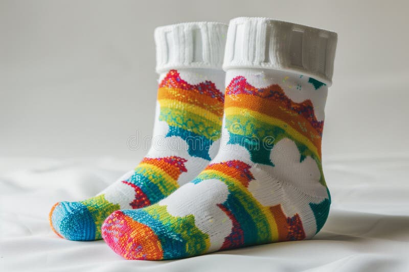 Rainbow and Cloud Patterned Socks Stock Photo - Image of whimsy, socks ...