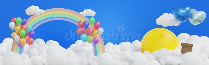 Rainbow with Cloud Sun and Balloon in the Blue Sky, Background for ...