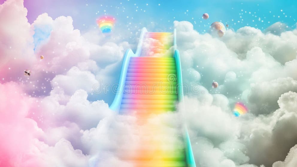 A Colorful Rainbow Staircase Ascends through Fluffy Clouds, Surrounded ...