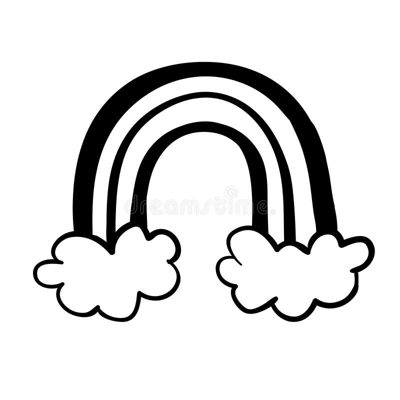 Rainbow and Clouds, Black and White Contour Doodle Stock Vector ...