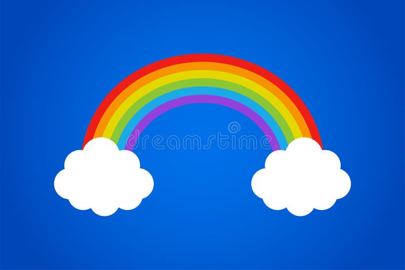Rainbow with Clouds on Blue Gradient Background. Vector Isolated ...