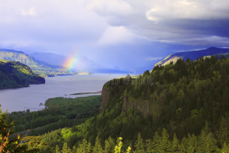 Rainbow and Clouds on the Columbia Gorge Oregon. Stock Image - Image of ...