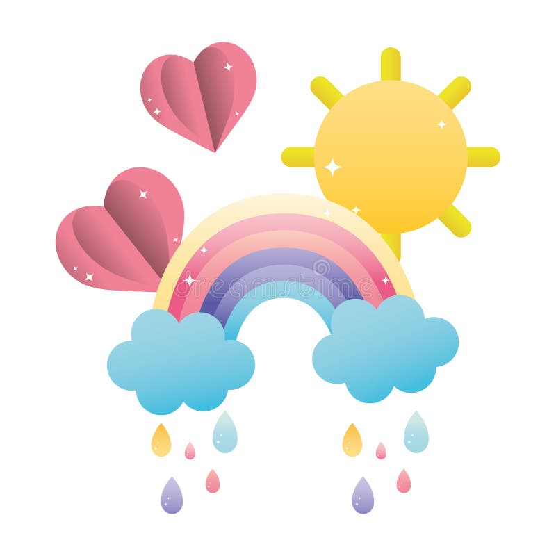 Clouds Raining with Rainbow Cartoon Characters Collection Set Stock ...