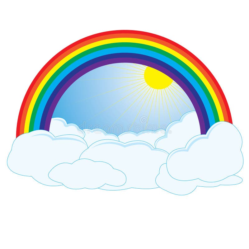 Rainbow and Clouds with Sun Stock Vector - Illustration of clipart ...