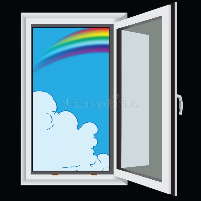 Rainbow and Clouds through Window Stock Vector - Illustration of room ...