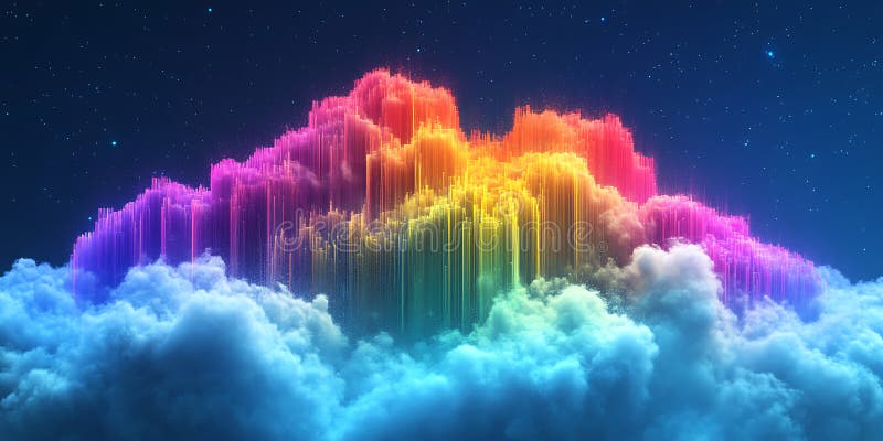 Rainbow Cloudscape: Dreamy Night Sky Stock Illustration - Illustration ...