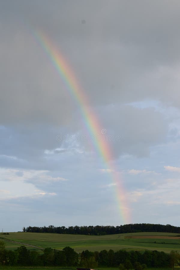 Big Rainbow Above Green Farmland in Spring Stock Image - Image of ...