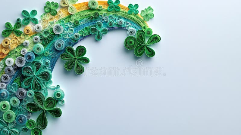 Rainbow Clover Paper Art on Light Blue Background Stock Illustration ...