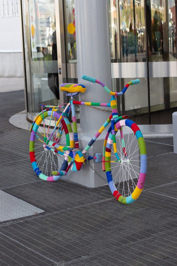 Rainbow Color Bicycle with Knitted Trim with Colored Threads, Homemade ...