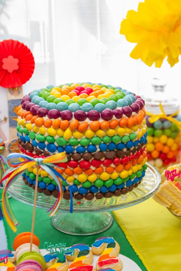 Rainbow Color Birthday Cake Decoration Stock Image - Image of cupcake ...