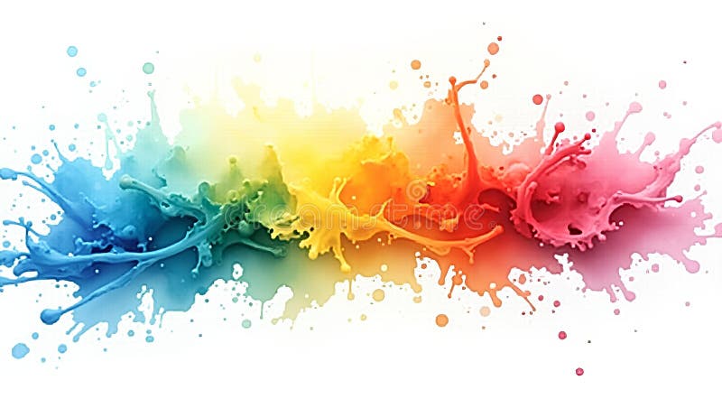 Rainbow Color Explosion with Paint Stains and Splashes on White ...