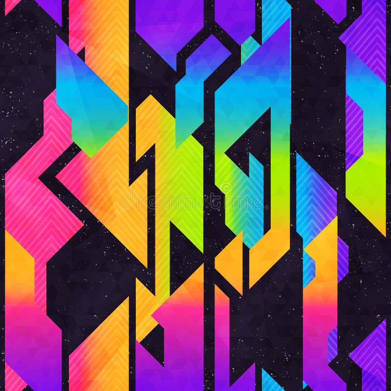 Rainbow Color Geometric Pattern with Grunge Effect Stock Vector ...