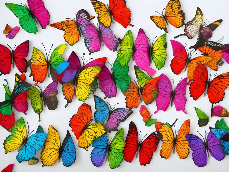 Rainbow Color Multiple Butterfly Isolated White Background Stock Photos ...