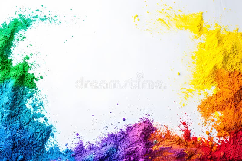 Rainbow Color Powder on White Background, Flat Lay Stock Illustration ...