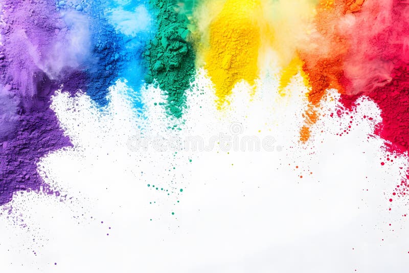 Rainbow Color Powder on White Background, Flat Lay Stock Illustration ...
