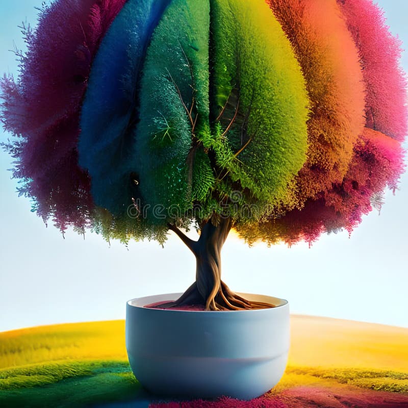 A Rainbow Color Tree. Generative AI Stock Illustration - Illustration ...
