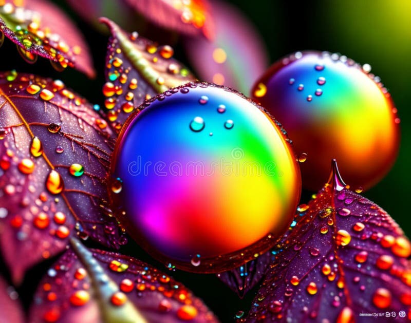 Rainbow Color Water Drops on Violet Leaves. Stock Image - Image of ...