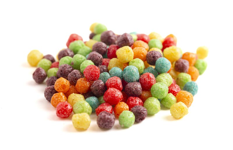 Rainbow Colored Ball Fruit Flavored Breakfast Cereal Isolated on a ...