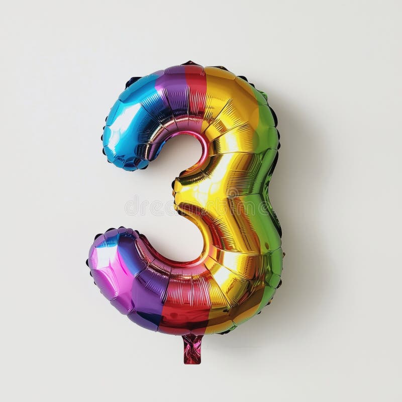 A Rainbow-colored Balloon Shaped Like the Number Three. it is Isolated ...