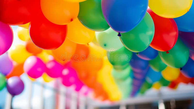 Rainbow-colored Balloons Decorating a Birthday Party Stock Illustration ...