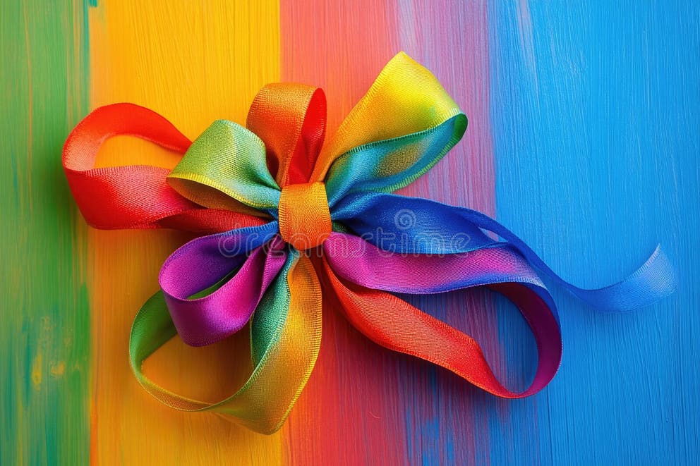 A Rainbow Colored Bow Made from Several Vibrant Ribbons Stock ...
