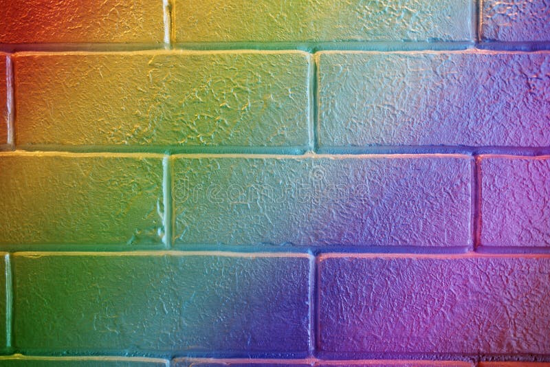 Rainbow Colored Brick Texture Closeup Horizontal Background. Stock ...