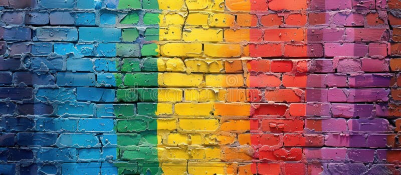 Rainbow Colored Brick Wall with Painted Rainbow Stock Image - Image of ...
