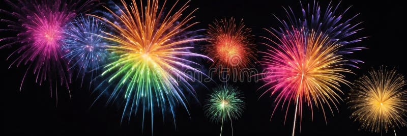 Rainbow Colored Bright Celebration Fireworks on Plain Black Sky Ai ...