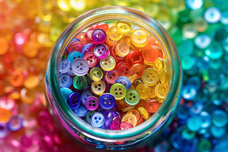 Rainbow-colored Buttons Transparently Arranged in a Jar, Ready for Use ...