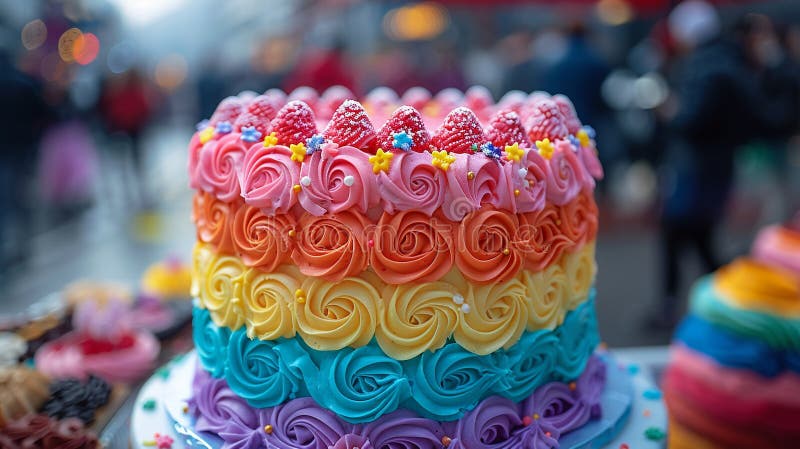 A Rainbow-colored Cake at a Pride Event Close-up Stock Image - Image of ...