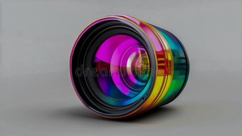 Rainbow-Colored Camera Lens on Clean White Background for Photography ...
