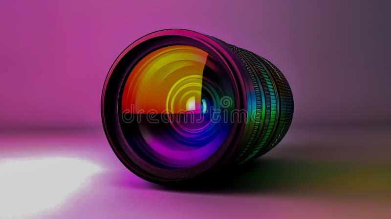 Rainbow-Colored Camera Lens on Clean White Background for Photography ...