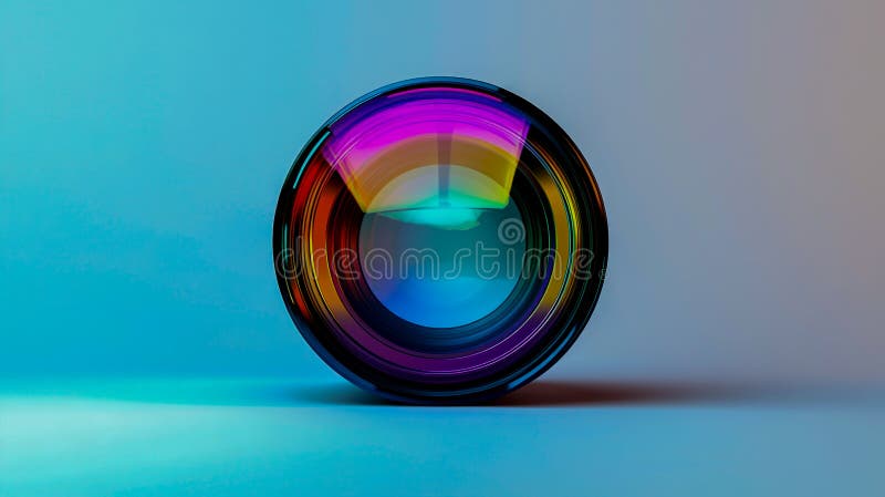 Rainbow-Colored Camera Lens on Clean White Background for Photography ...