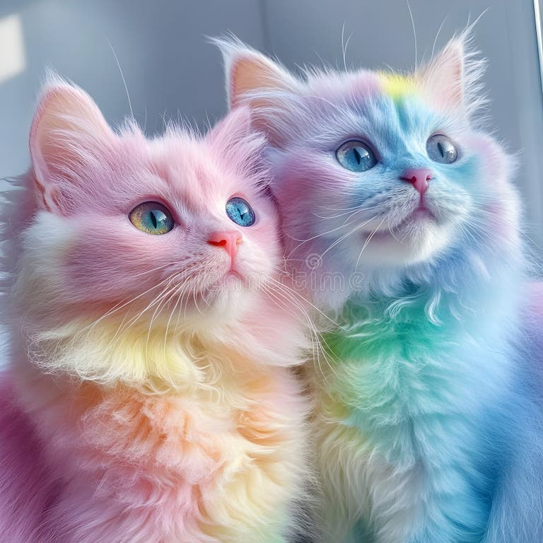 Rainbow Colored Cats are Sitting on a Surface Stock Photo - Image of ...