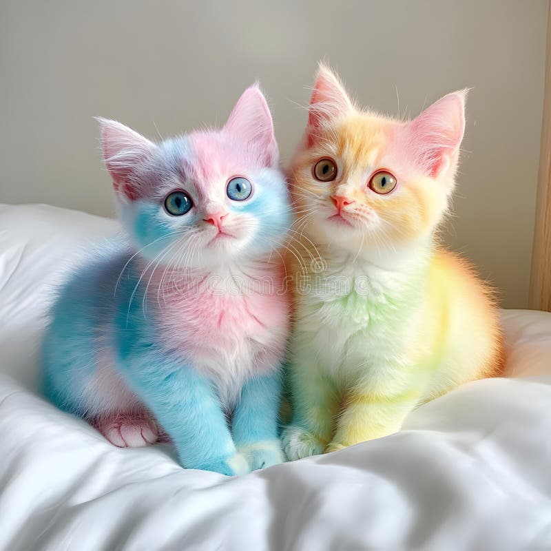Rainbow Colored Cats are Sitting on a Surface Stock Photo - Image of ...