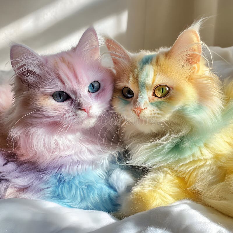 Rainbow Colored Cats are Sitting on a Surface Stock Photo - Image of ...