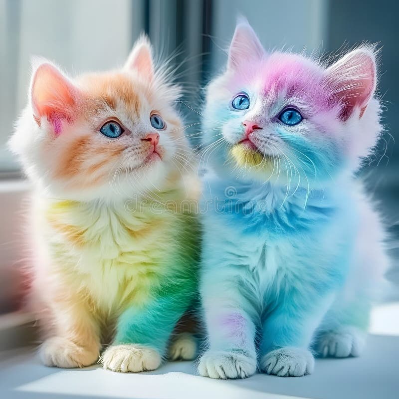 Rainbow Colored Cats are Sitting on a Surface Stock Photo - Image of ...