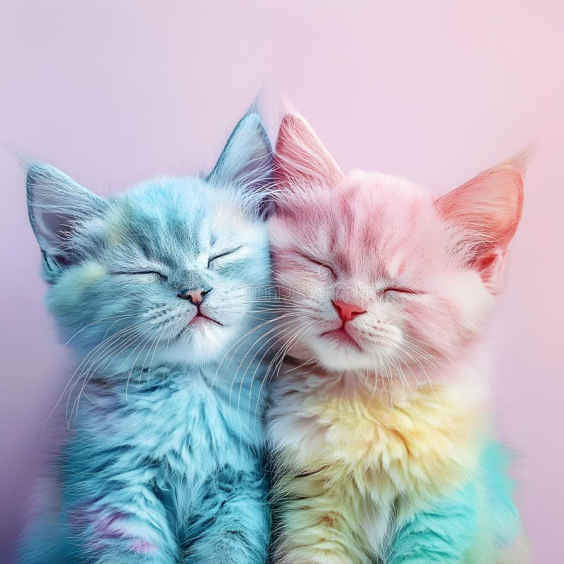 Rainbow Colored Cats are Sitting on a Surface Stock Image - Image of ...
